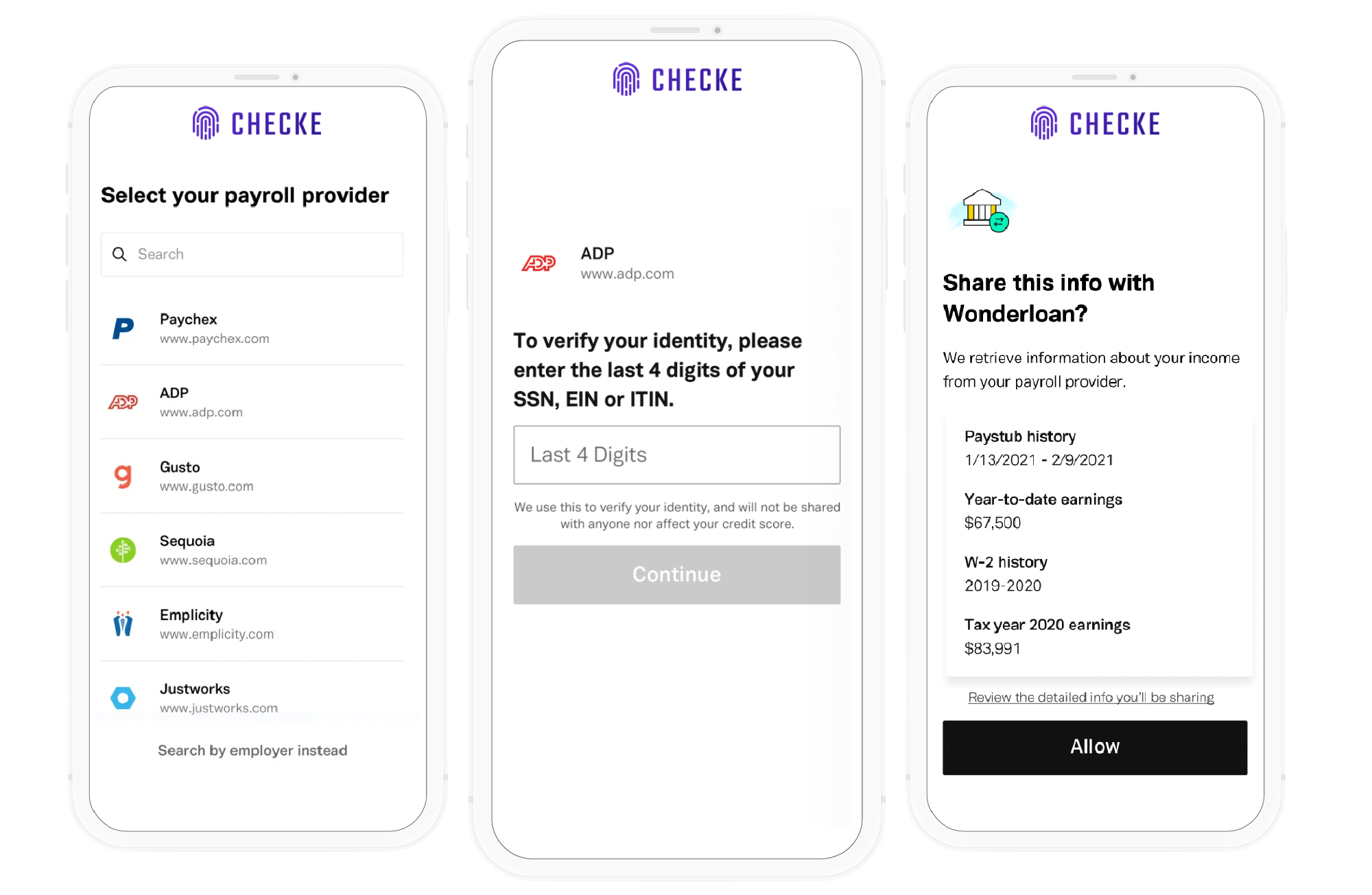 Checke digitized income verification solution